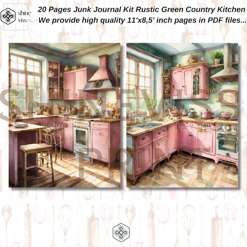 Vintage Pink Kitchen Junk Journal Kit: Watercolor Ephemera (PDF) - Etsy