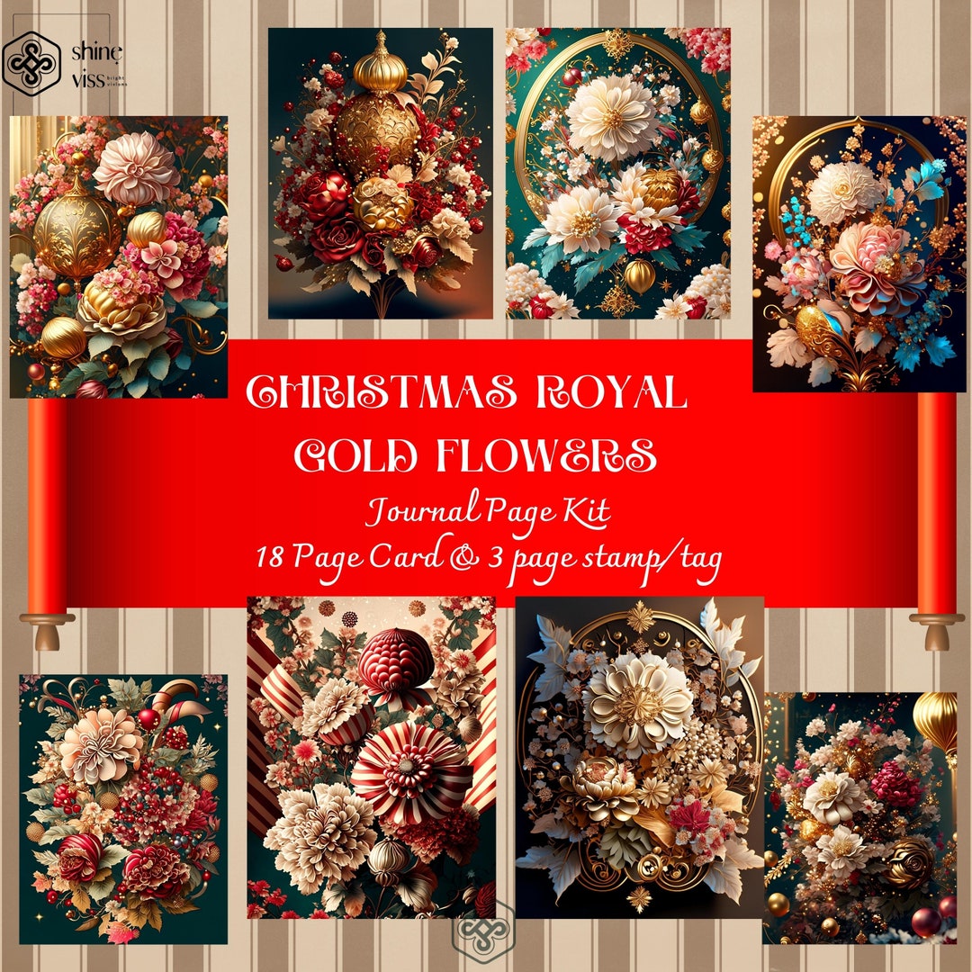 Royal Gold Flower Junk Journal Kit: Victorian Christmas Ephemera ...