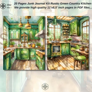 Rustic Green KITCHEN JUNK JOURNAL Kit, Watercolor Ephemera, Cover, Card ...