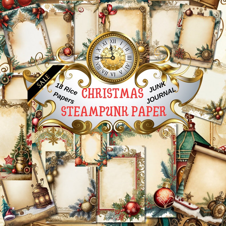 Steampunk Christmas Junk Journal Page, Digital Scrapbook Paper Kit ...