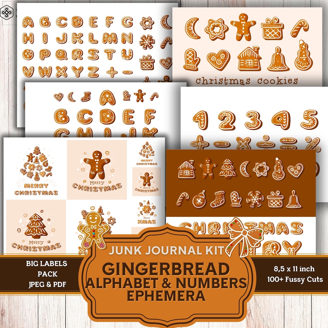 Gingerbread Alphabet Number Christmas, Junk Journal Kit, Scrapbook Set ...