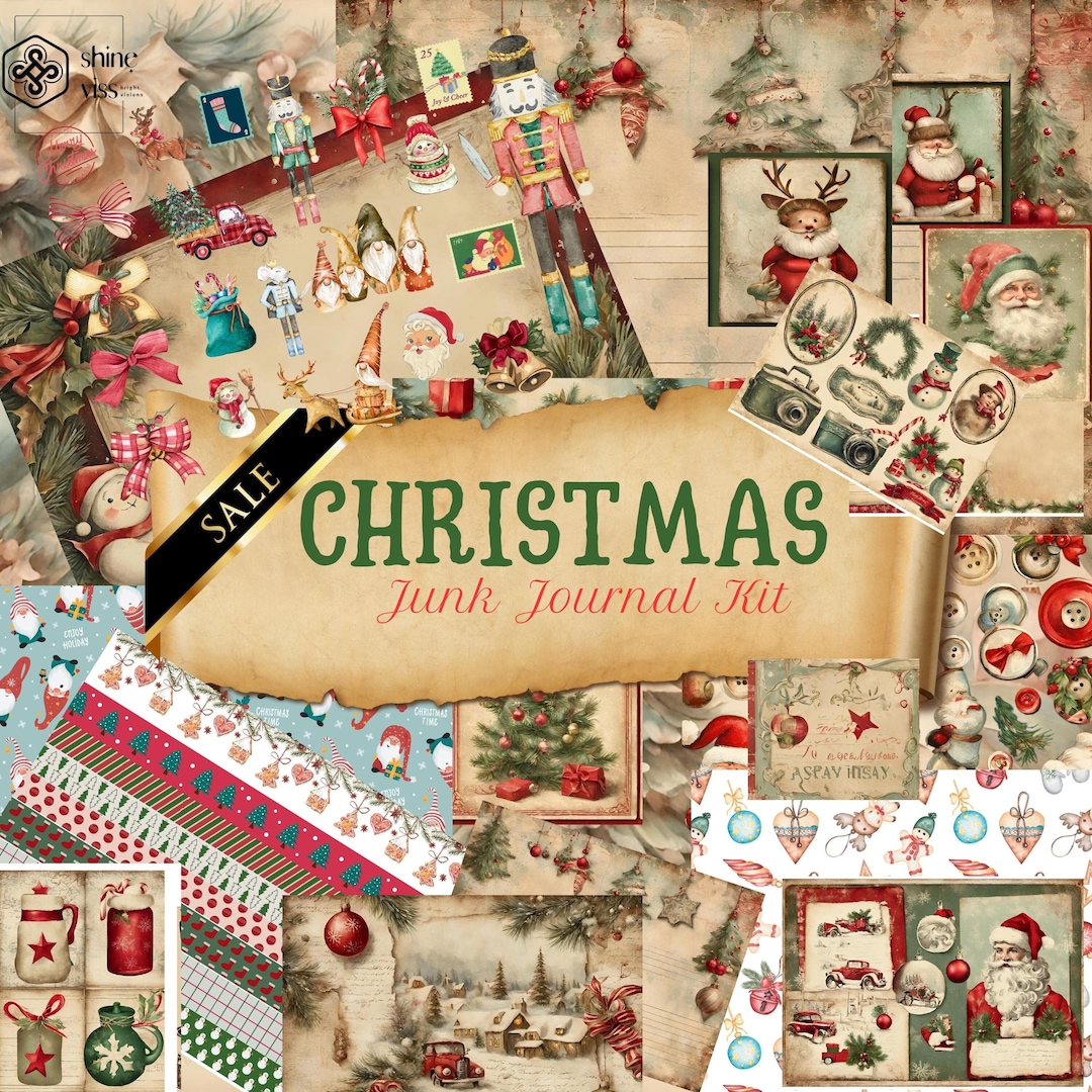 Christmas Junk Journal Kit (printable JPG Page With Ephemera, Cover ...