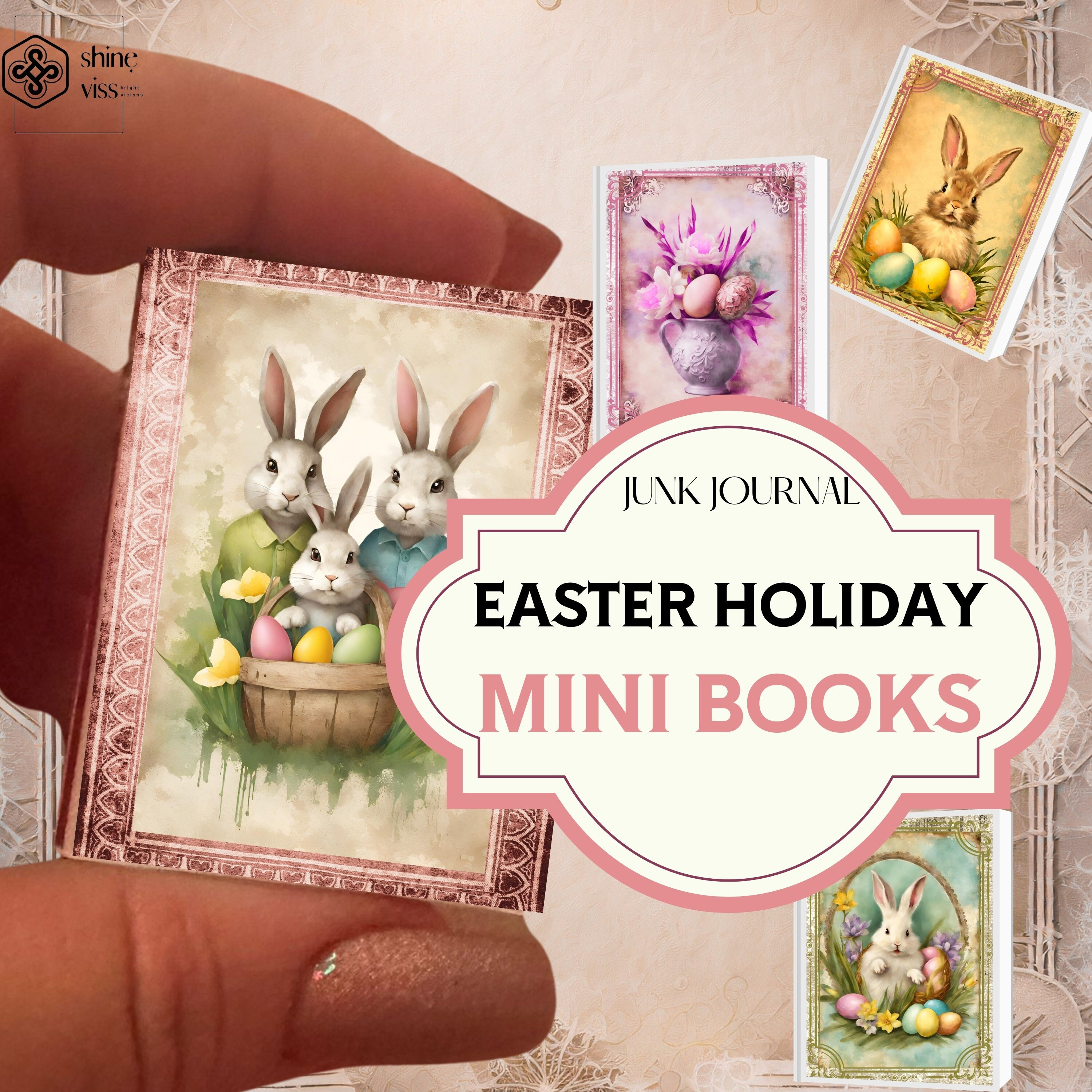 Mini Books, Vintage Easter Holiday, Flower Bunny Egg, Junk Journal Kit ...