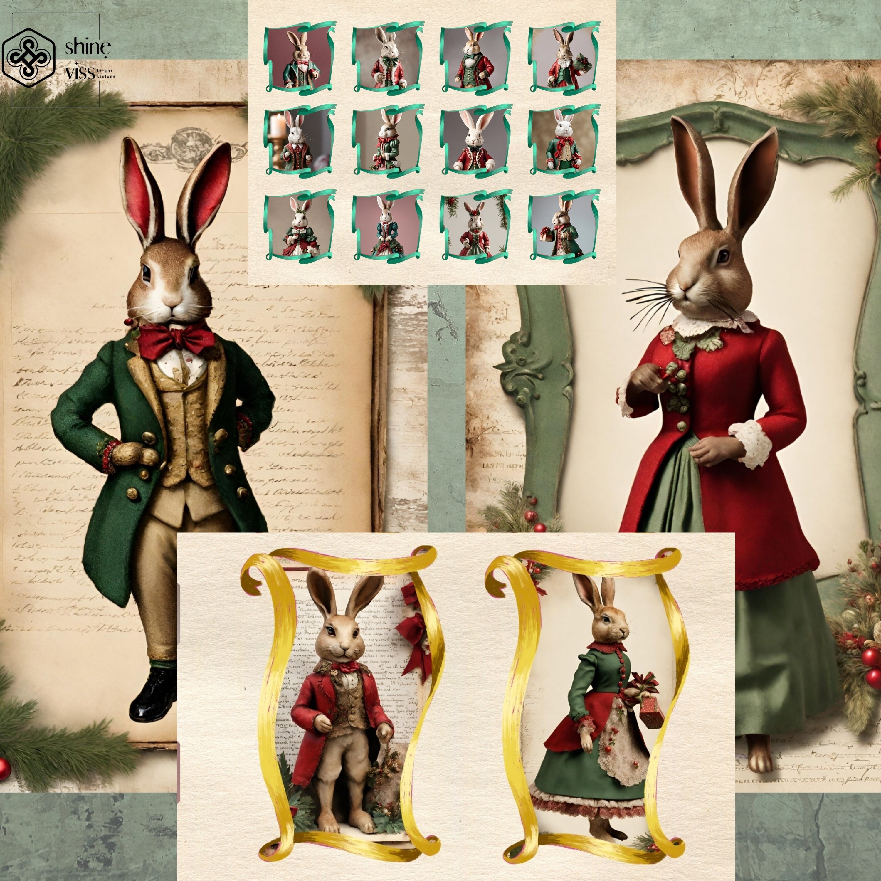 VICTORIAN CHRISTMAS RABBIT, Junk Journal Kit, Vintage Cute Bunny ...