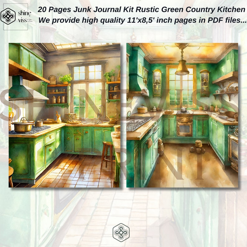 Rustic Green KITCHEN JUNK JOURNAL Kit, Watercolor Ephemera, Cover, Card ...