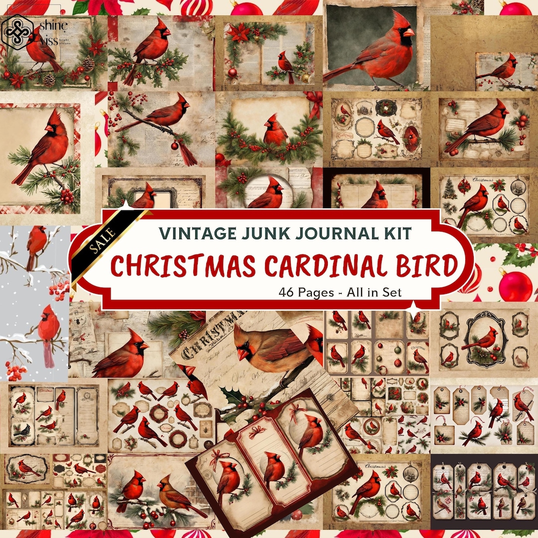 Vintage Christmas Cardinal Bird Junk Journal Kit (digital Download) - Etsy
