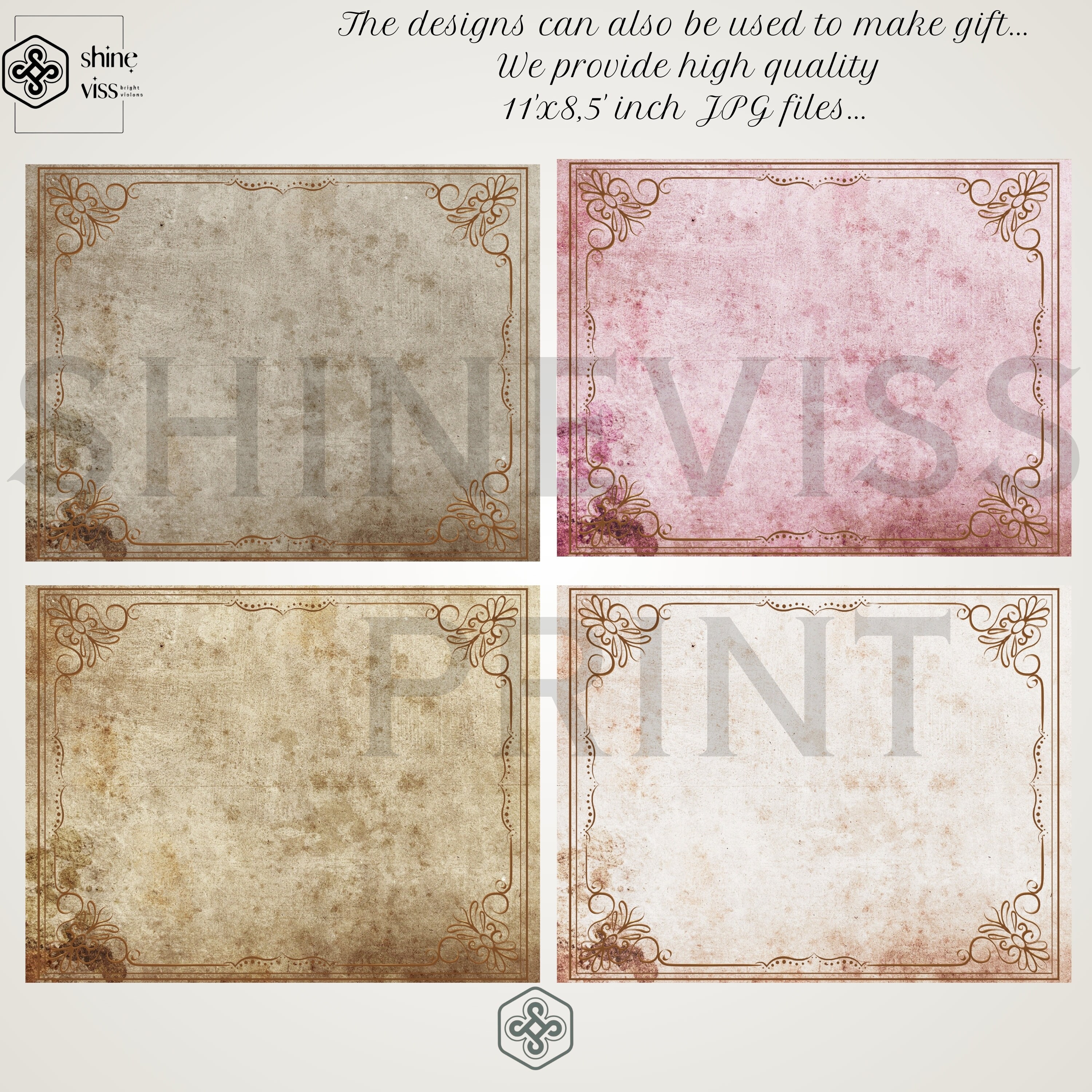 Junk JOURNAL, BORDER Lined Paper, Ruled Landscape, Portrait Plain Gold ...