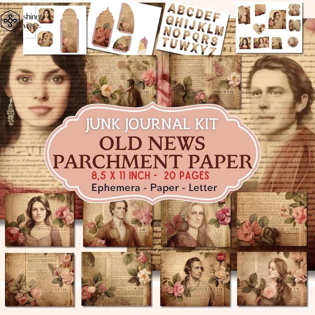 Old News Parchment Paper, Vintage Junk Journal Kit, Victorian Ephemera ...