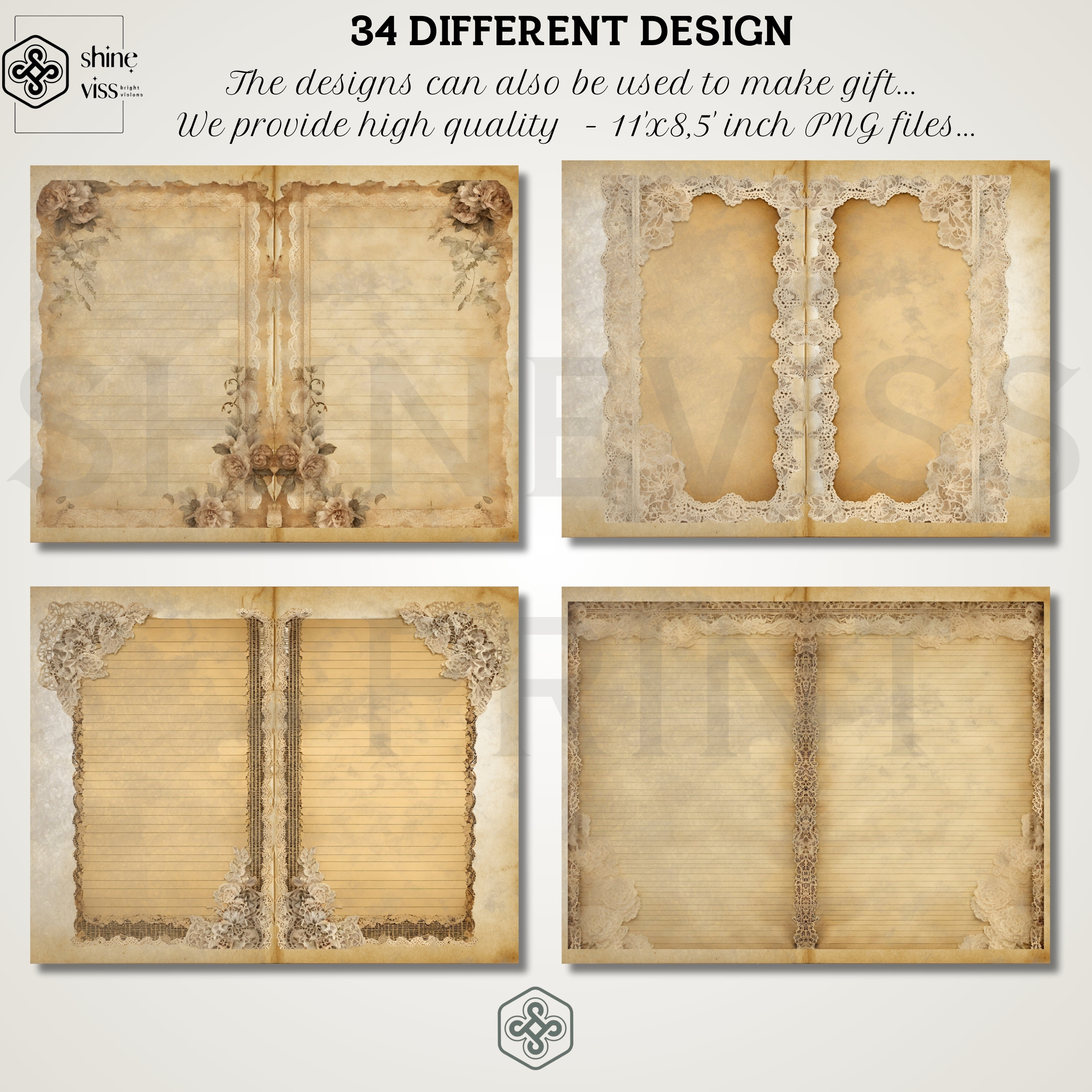 Vintage Lace Junk Journal, Lined Rice Papers, Ruled, Landscape ...