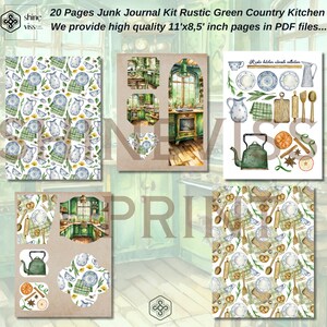 Rustic Green KITCHEN JUNK JOURNAL Kit, Watercolor Ephemera, Cover, Card ...