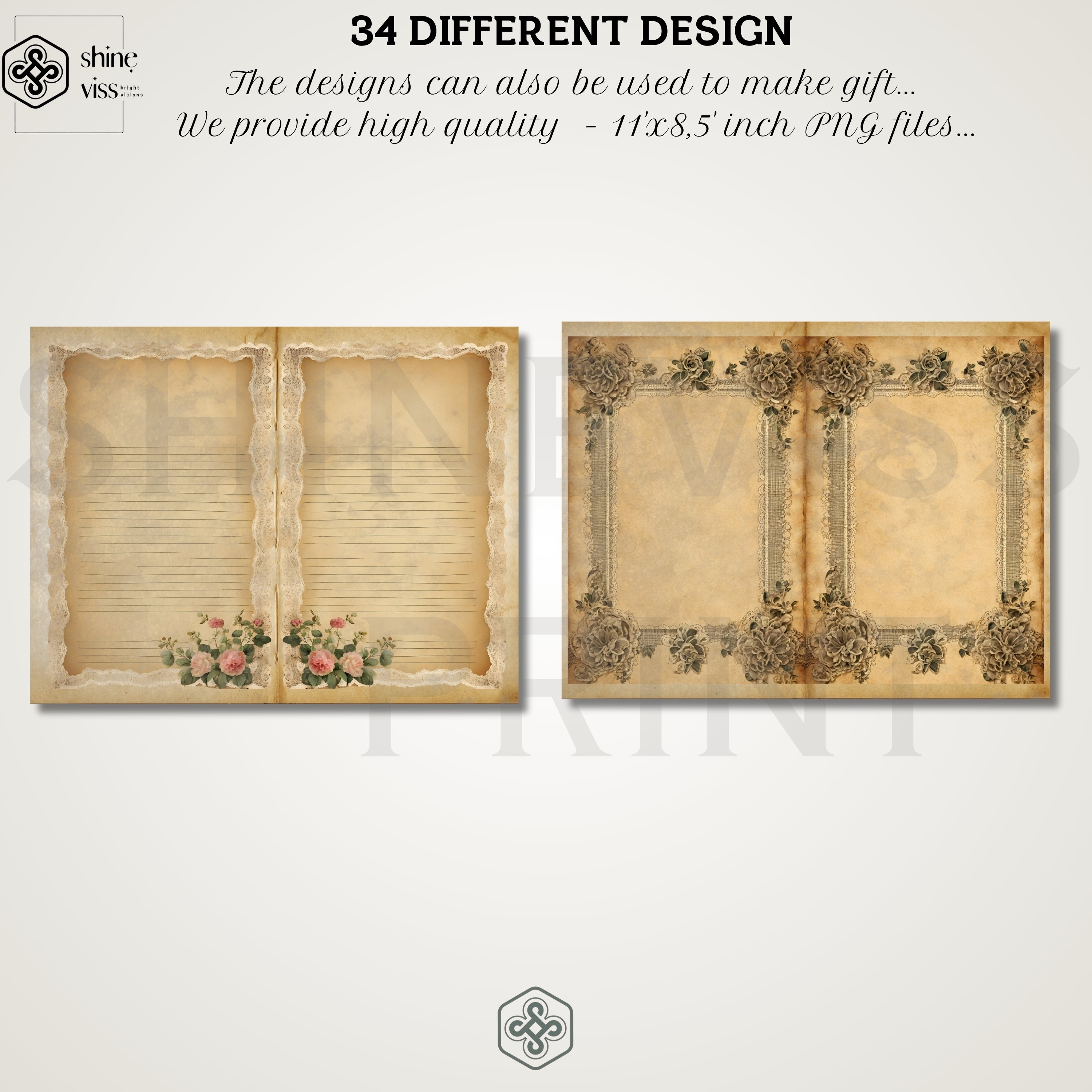 Vintage Lace Junk Journal, Lined Rice Papers, Ruled, Landscape ...