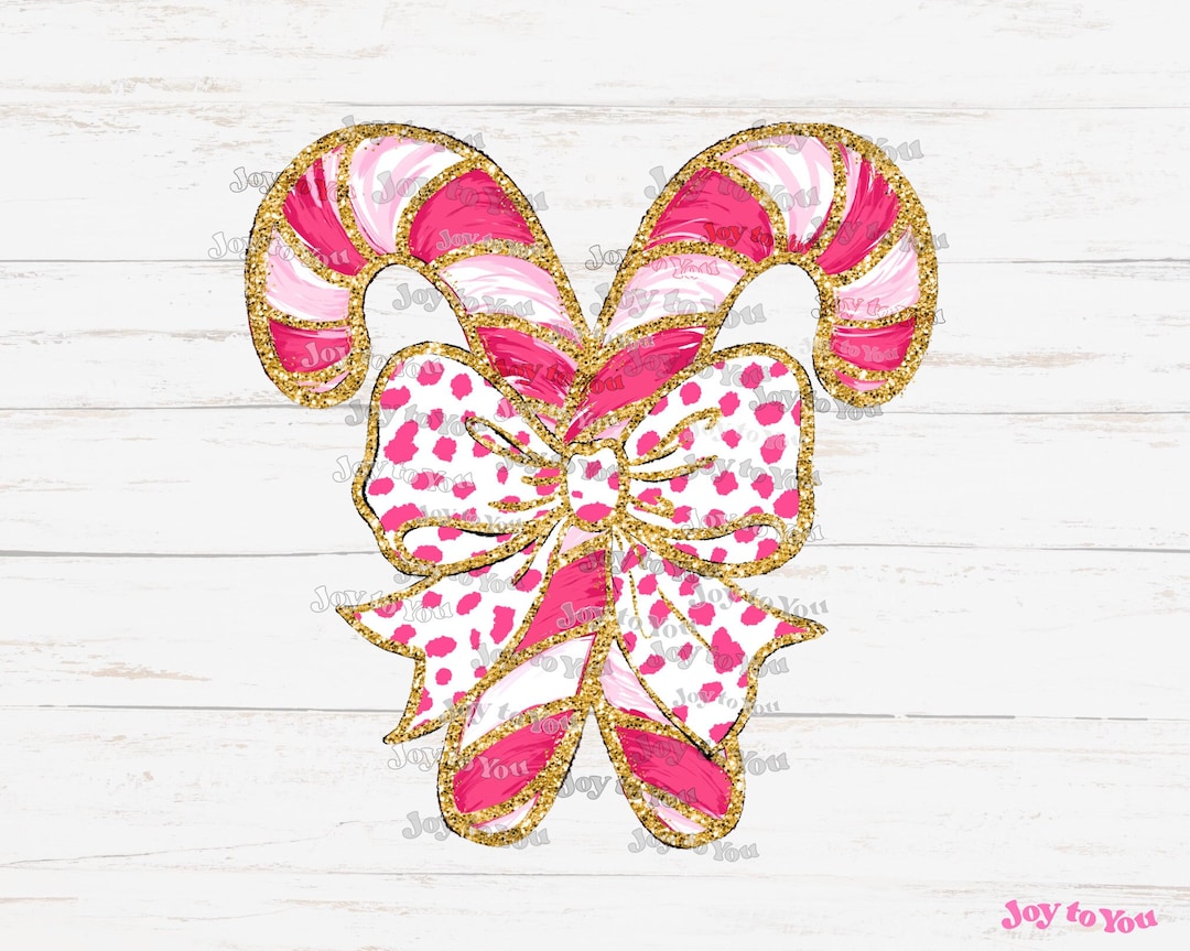 Christmas Bow Candy Cane Png Pink Coquette Christmas Gift Png Glitter ...