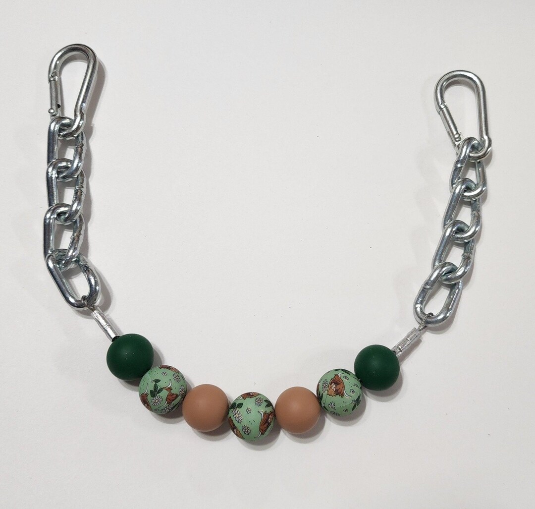 Green, Brown, & Highland Cow Beaded Curb Strap - Etsy