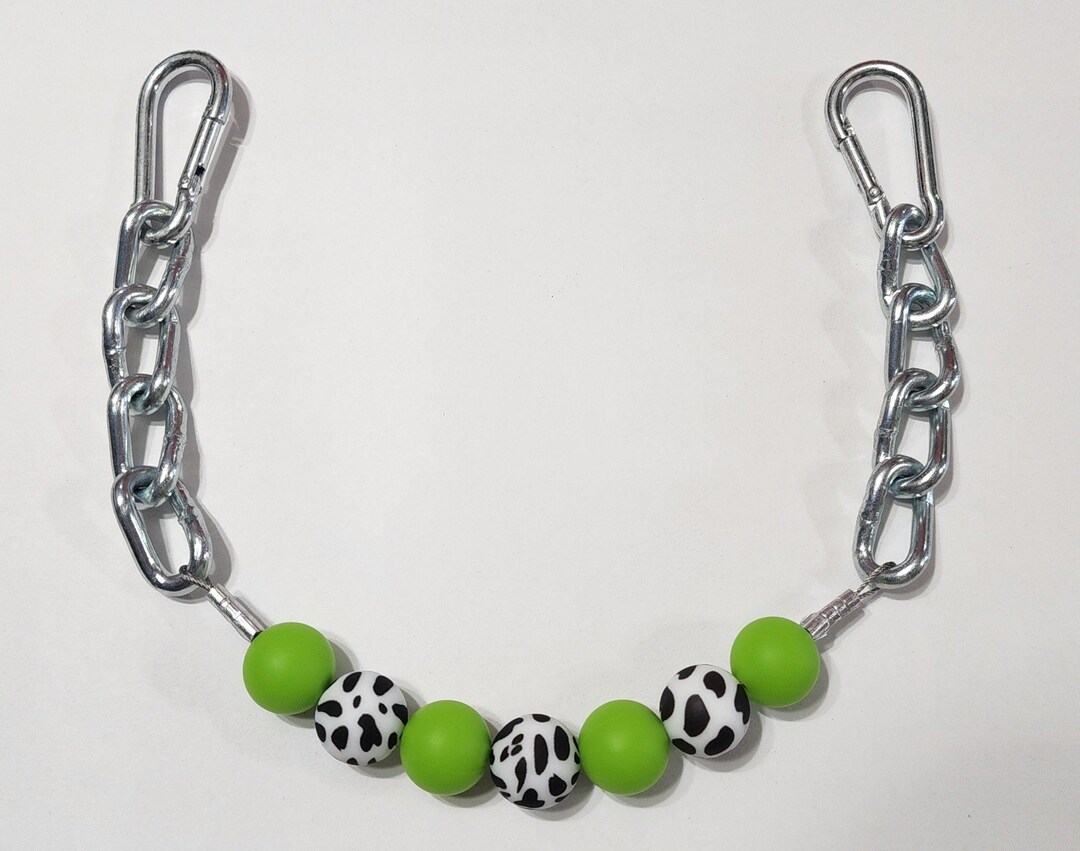 Lime Green & Cow Print Beaded Curb Strap - Etsy