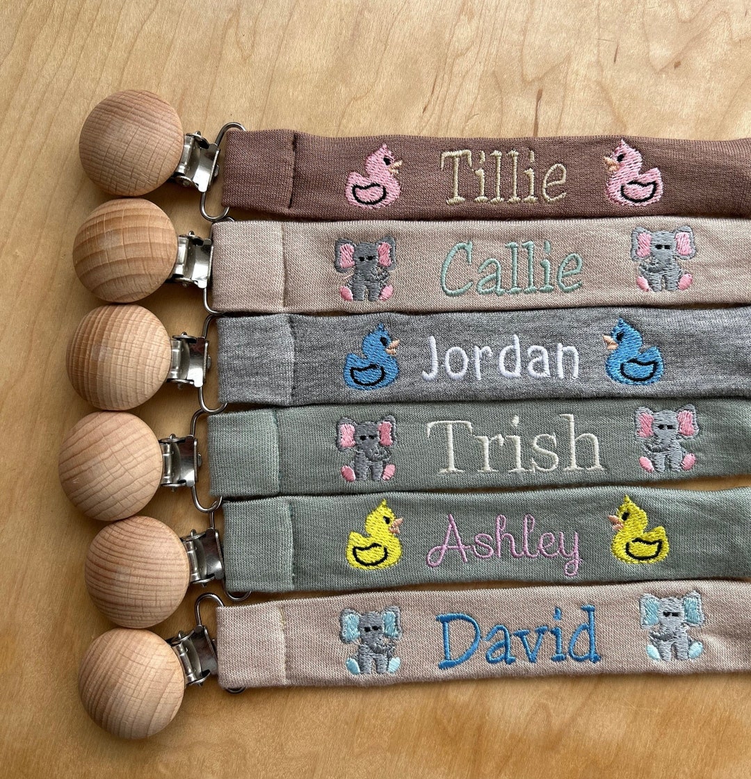 Personalized Pacifier Clip Holder: Embroidered Name, Boho Bamboo Dummy ...