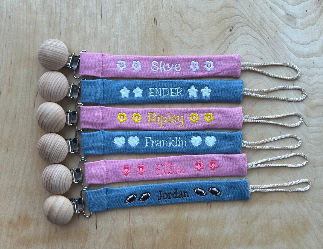 Personalized Pacifier Clip Holder, Embroidered Name, Custom Boho ...