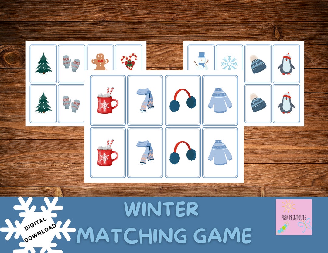 Winter Matching Card Game, Prek Matching Game, Winter Memory Game, Prek ...