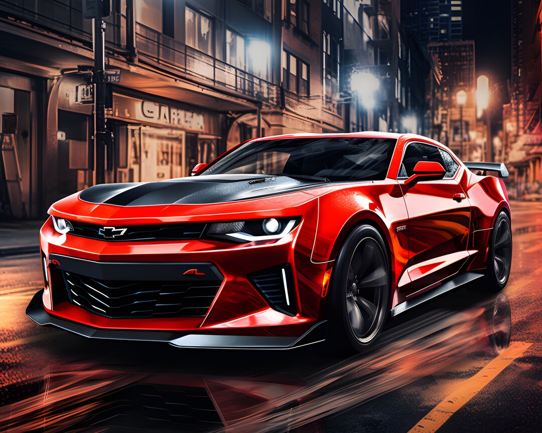 Chevrolet Camaro Chevy ZL1 Digital Car Neon Red Sport Racing - Etsy