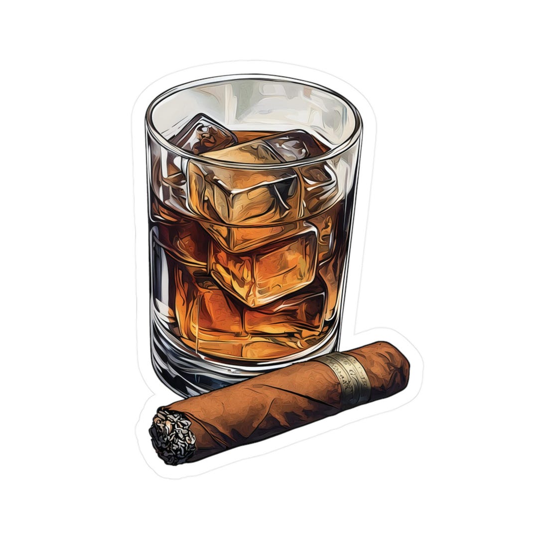 Cigar and Whisky Water Resistant Vinyl Laptop Sticker, Man Cave Sticker ...