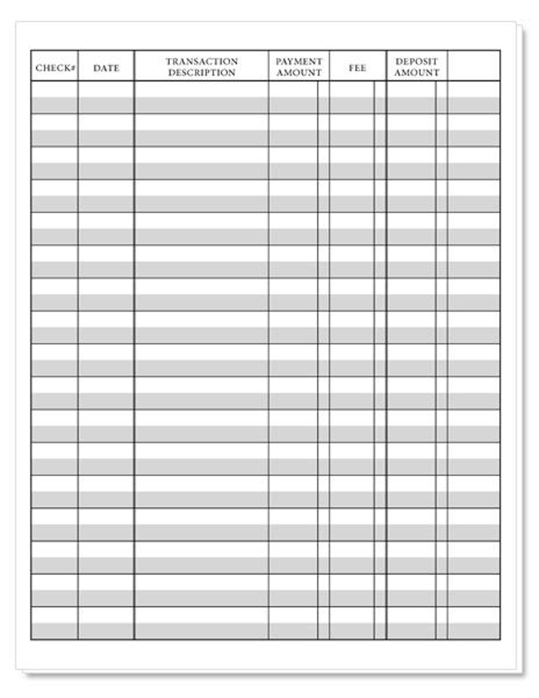 PRINTABLE Large Check Register Template Printable 8.5 11 in Letter - Etsy