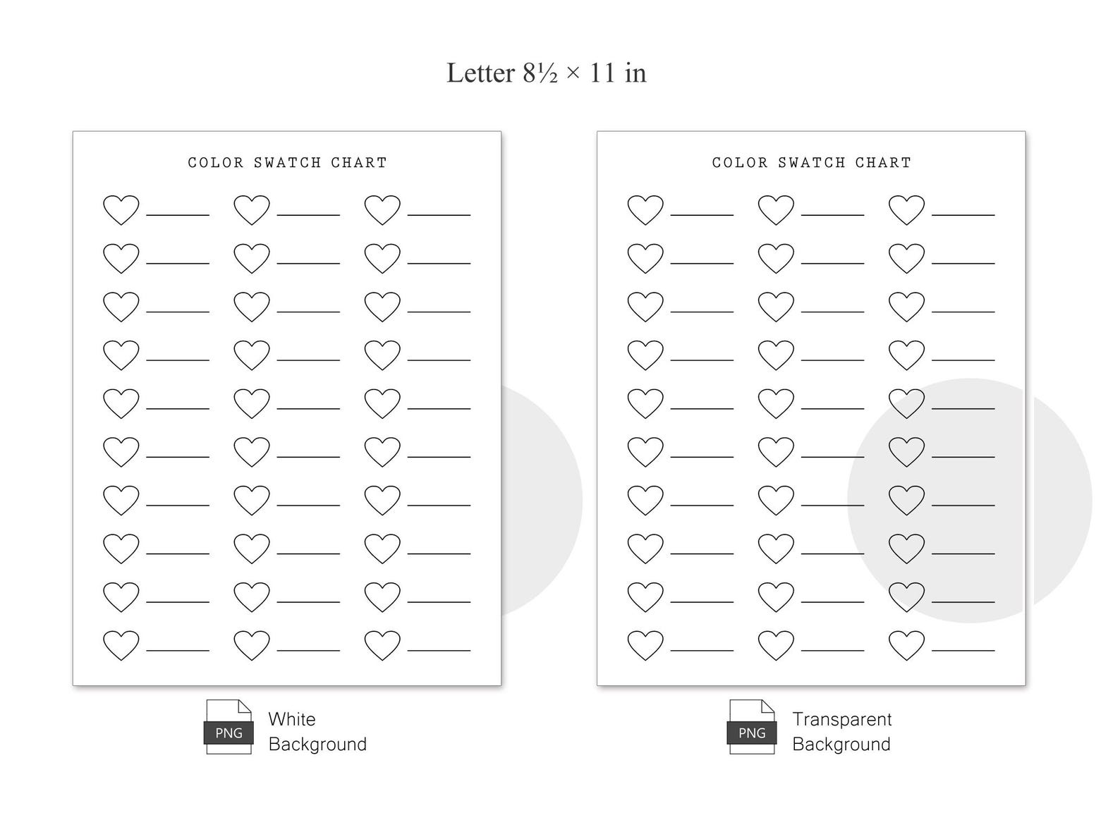 PRINTABLE Color Swatch Chart Template | Heart Shape | Digital Pdf Png ...