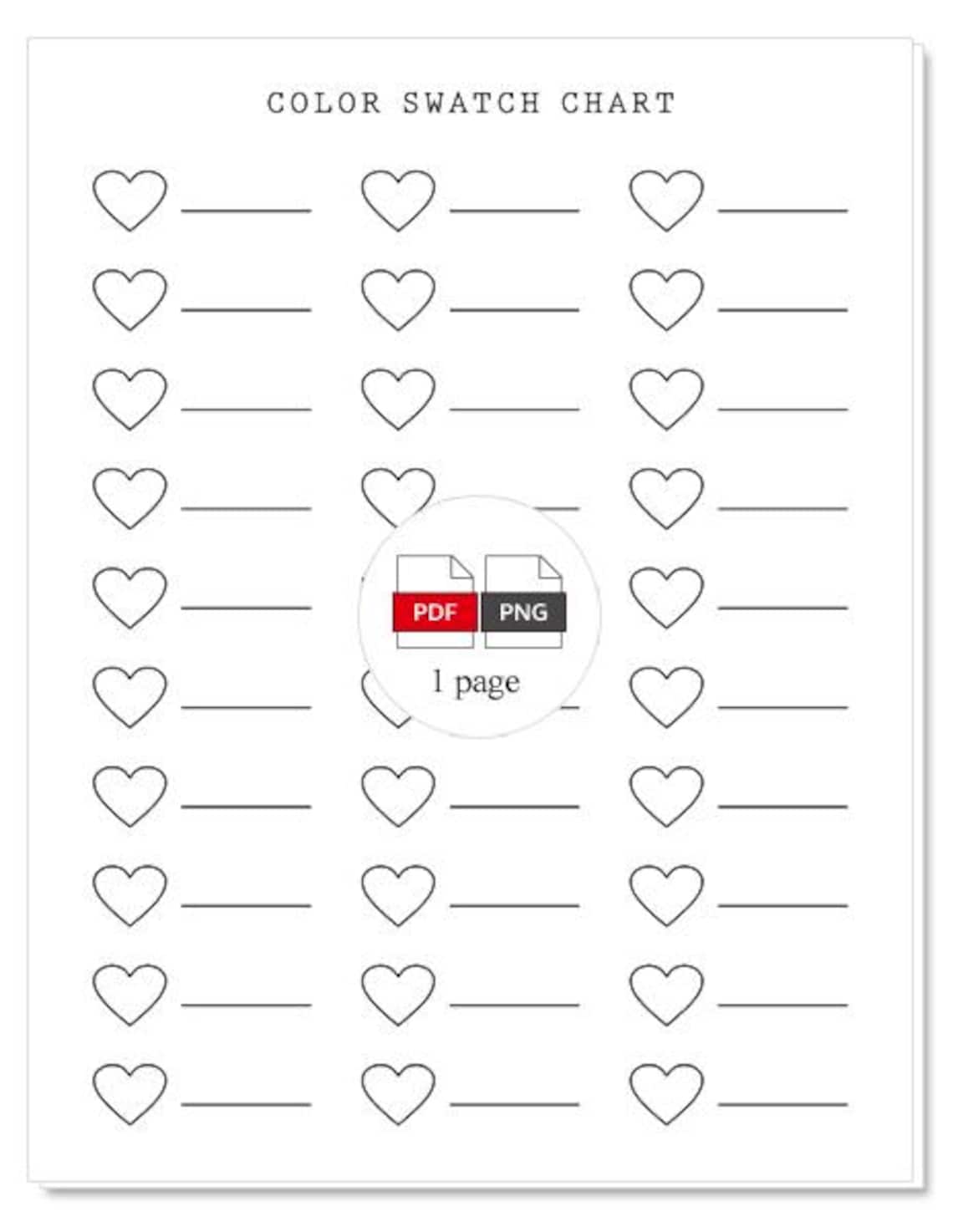 PRINTABLE Color Swatch Chart Template | Heart Shape | Digital Pdf Png ...