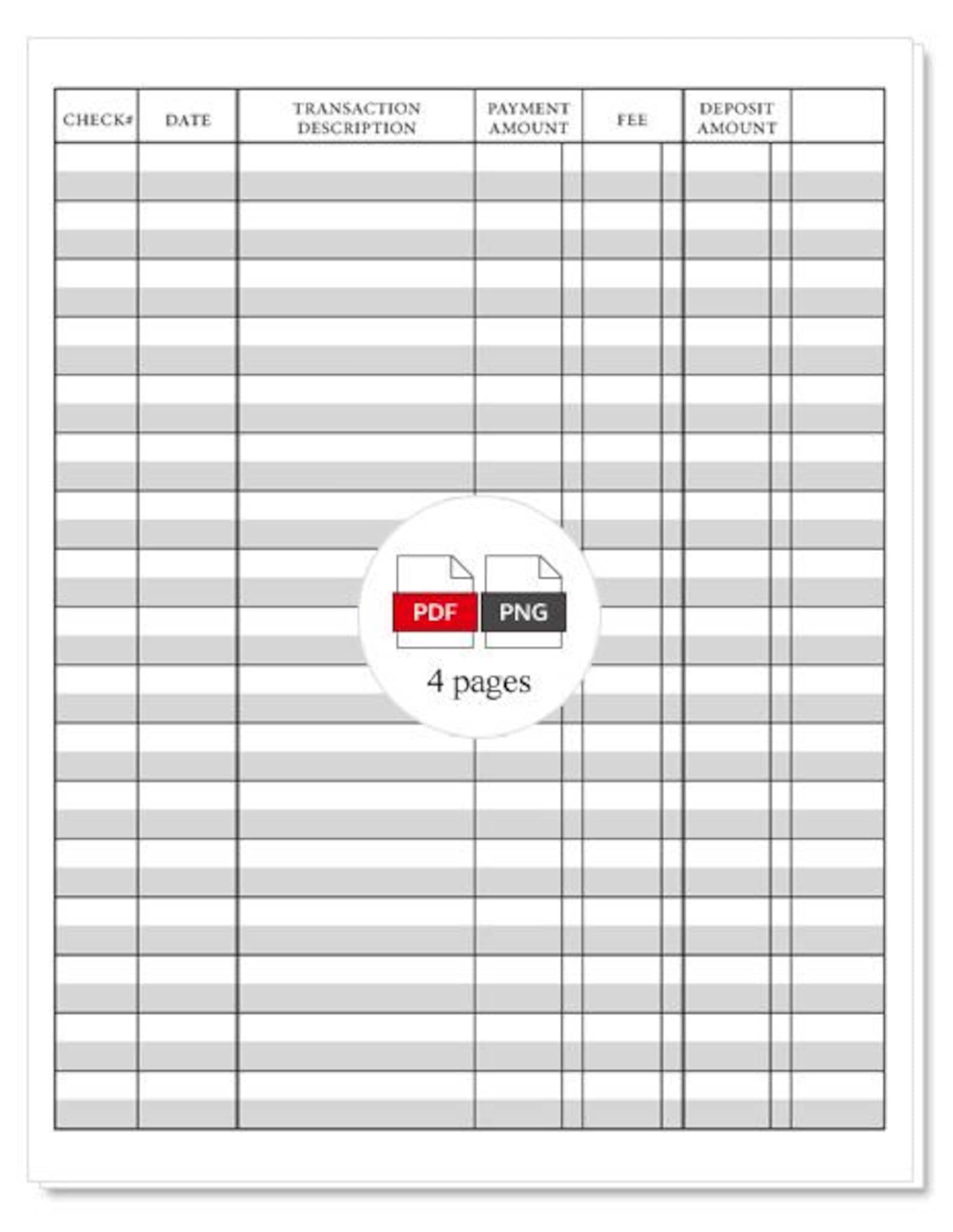PRINTABLE Large Check Register Template Printable 8.5 11 in Letter - Etsy