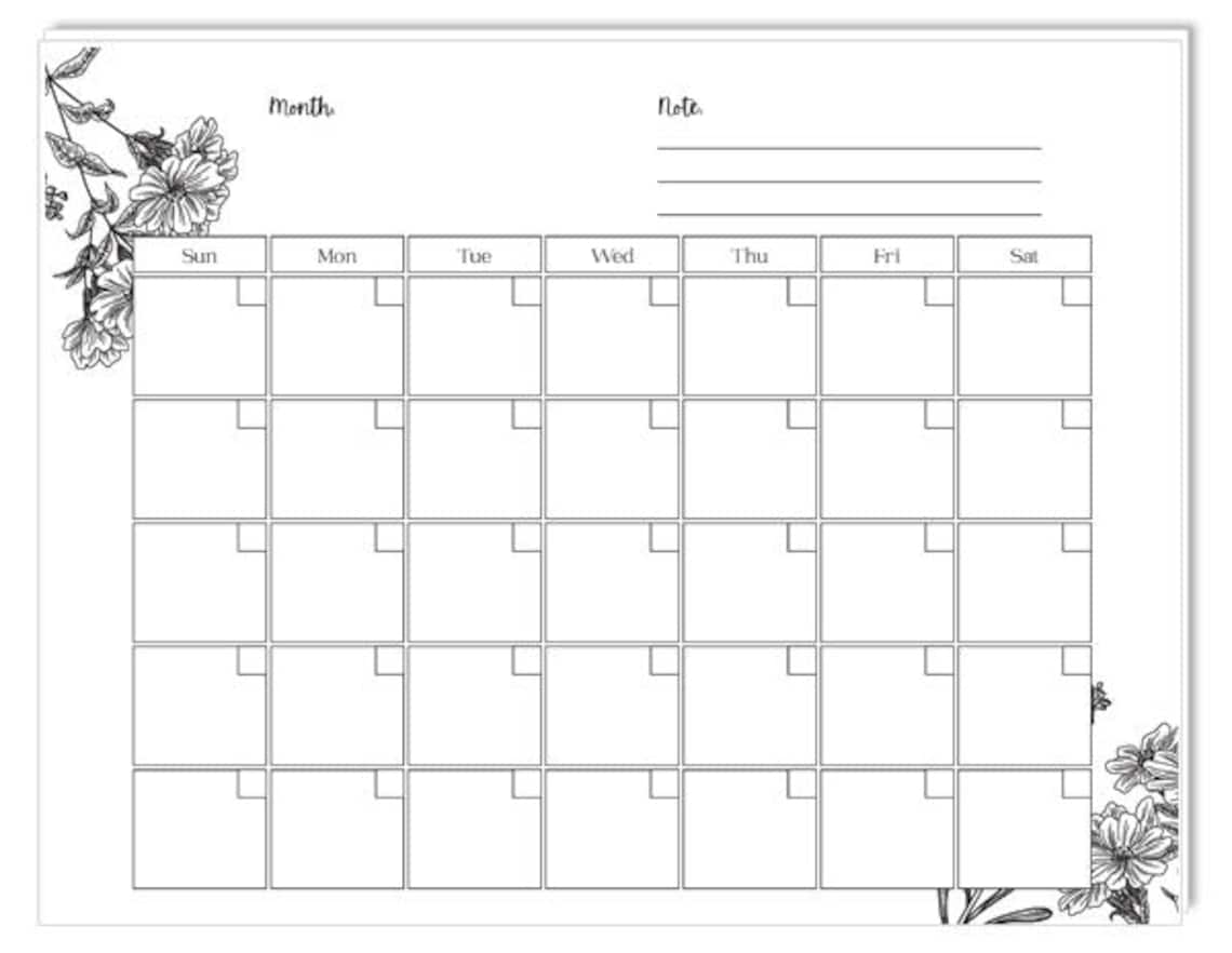 EDITABLE Blank Calendar Template Flower 2025 2026 Printable 11 8.5 in ...