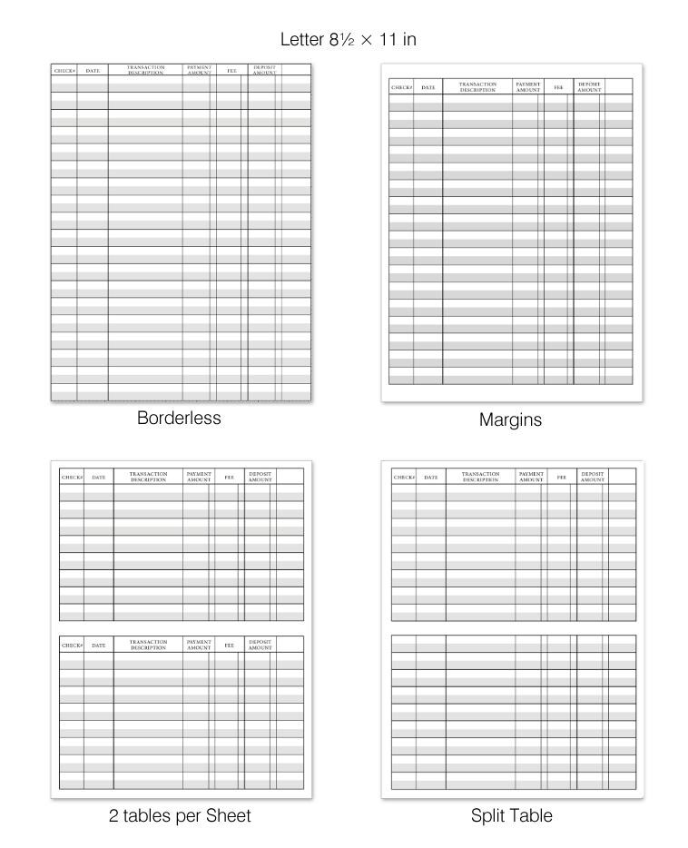 PRINTABLE Large Check Register Template Printable 8.5 11 in Letter - Etsy