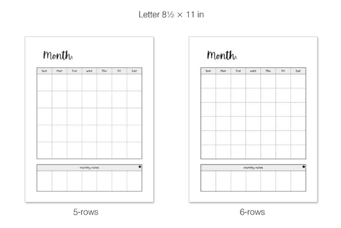 EDITABLE Blank Calendar Template 2025 2026 Printable 8.5 11 in Letter ...