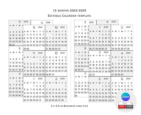 EDITABLE Blank Calendar Template 2024 2025 Printable 2 X 3.5 in ...