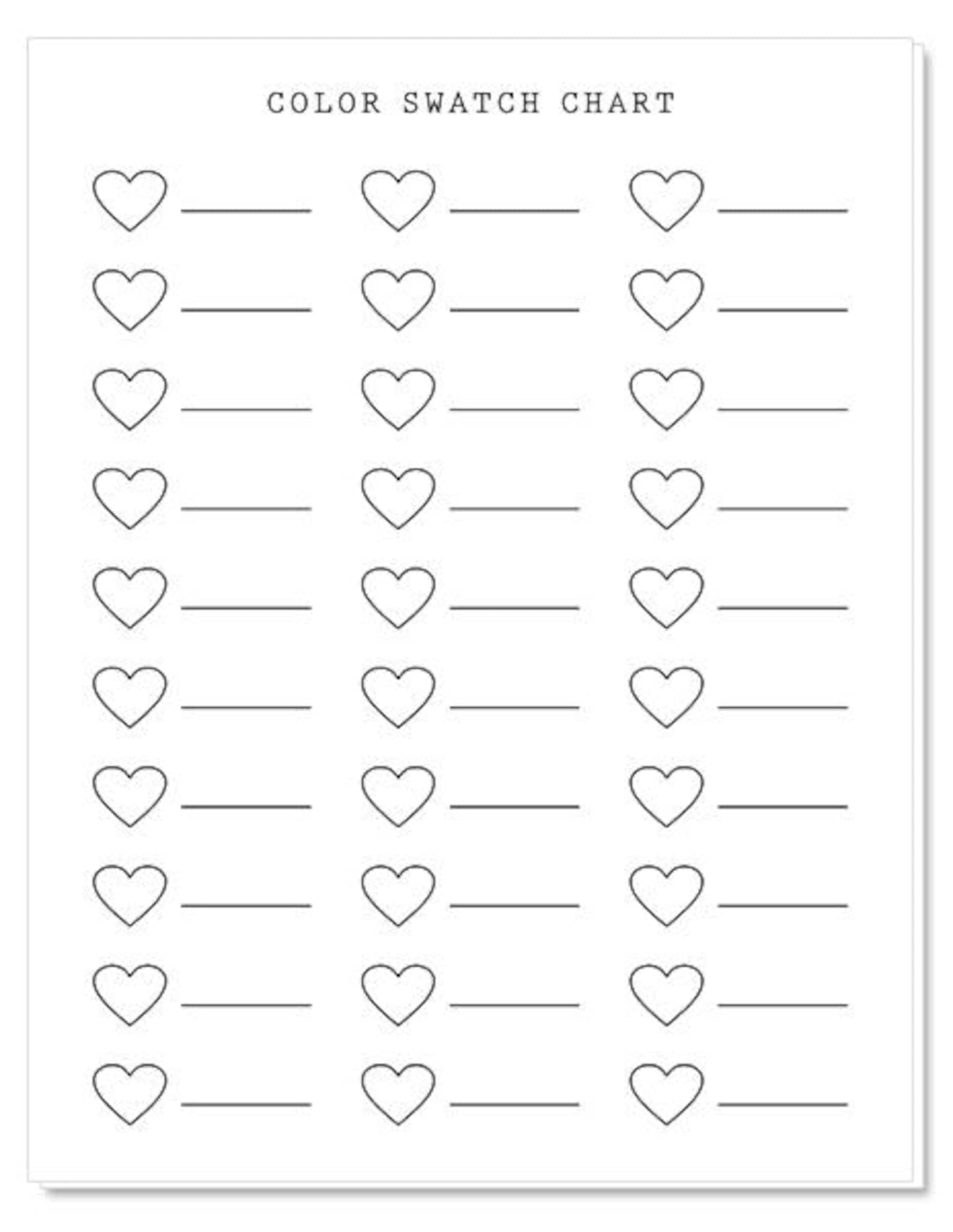 PRINTABLE Color Swatch Chart Template | Heart Shape | Digital Pdf Png ...