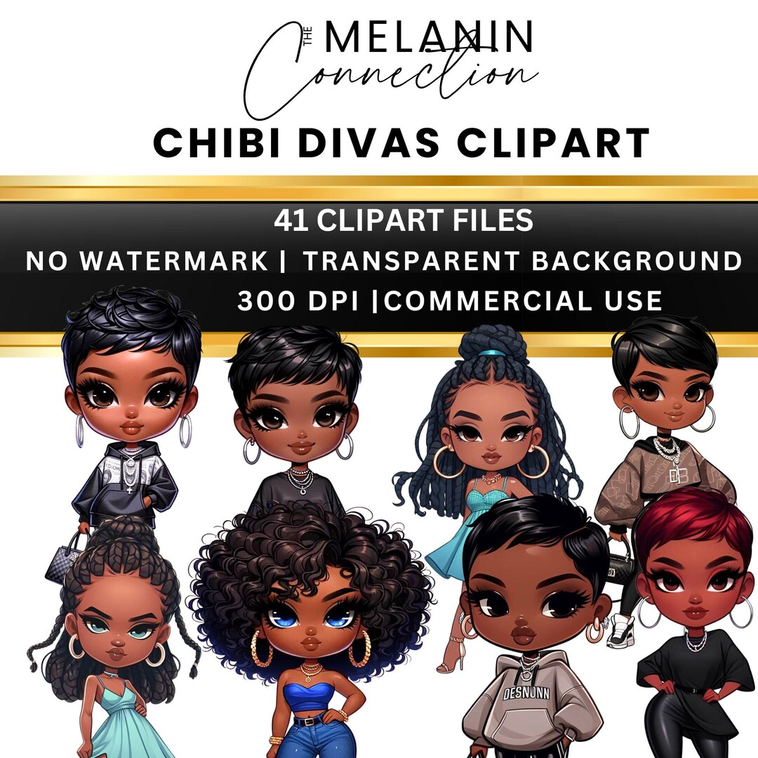 African American Chibi Diva Dolls black Girl Clipart - Etsy