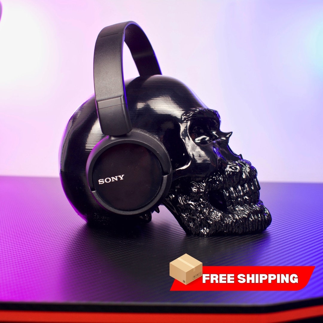 Black Skull Headphone Stand Custom 3D Headset Holder 3D Printed Desk ...