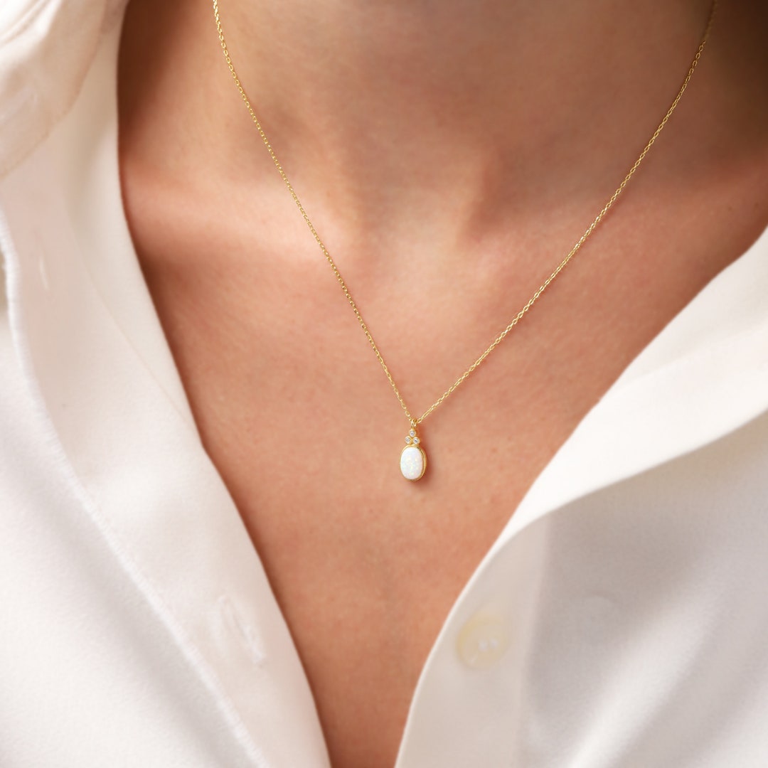 White Opal Oval Necklace,silver Opal Pendant,christmas Gift for Her ...