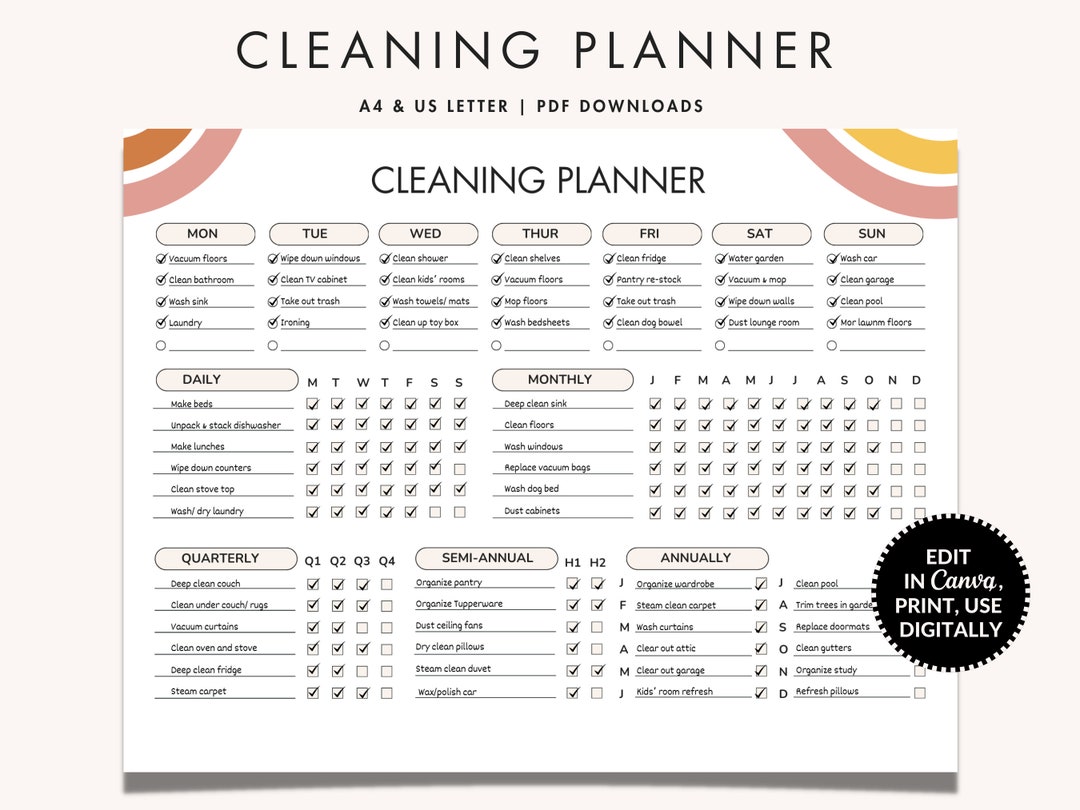 Editable Cleaning Planner | Boho Chore Chart (PDF) - Etsy