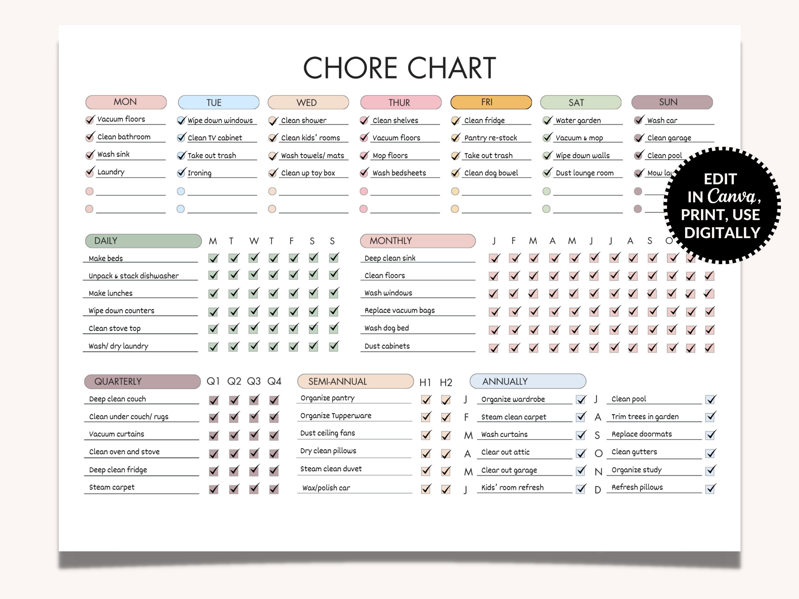 ADHD Chore Chart | Cleaning Checklist | Cleaning Schedule | Cleaning ...