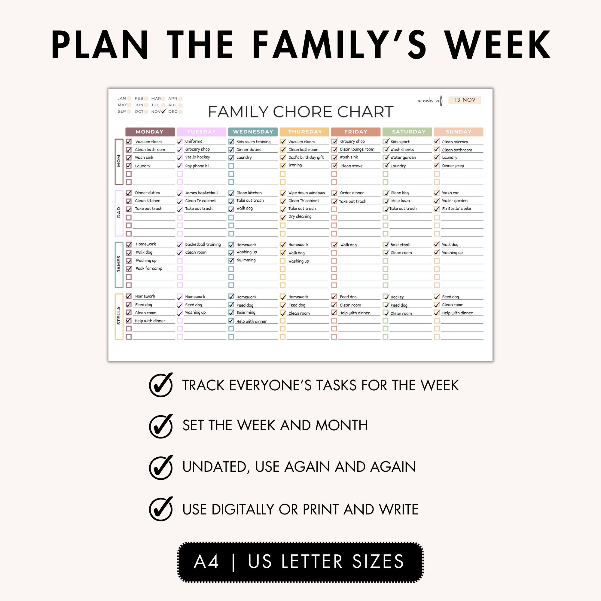 Family Chore Chart | ADHD Chore Chart | Cleaning Schedule | Weekly ...