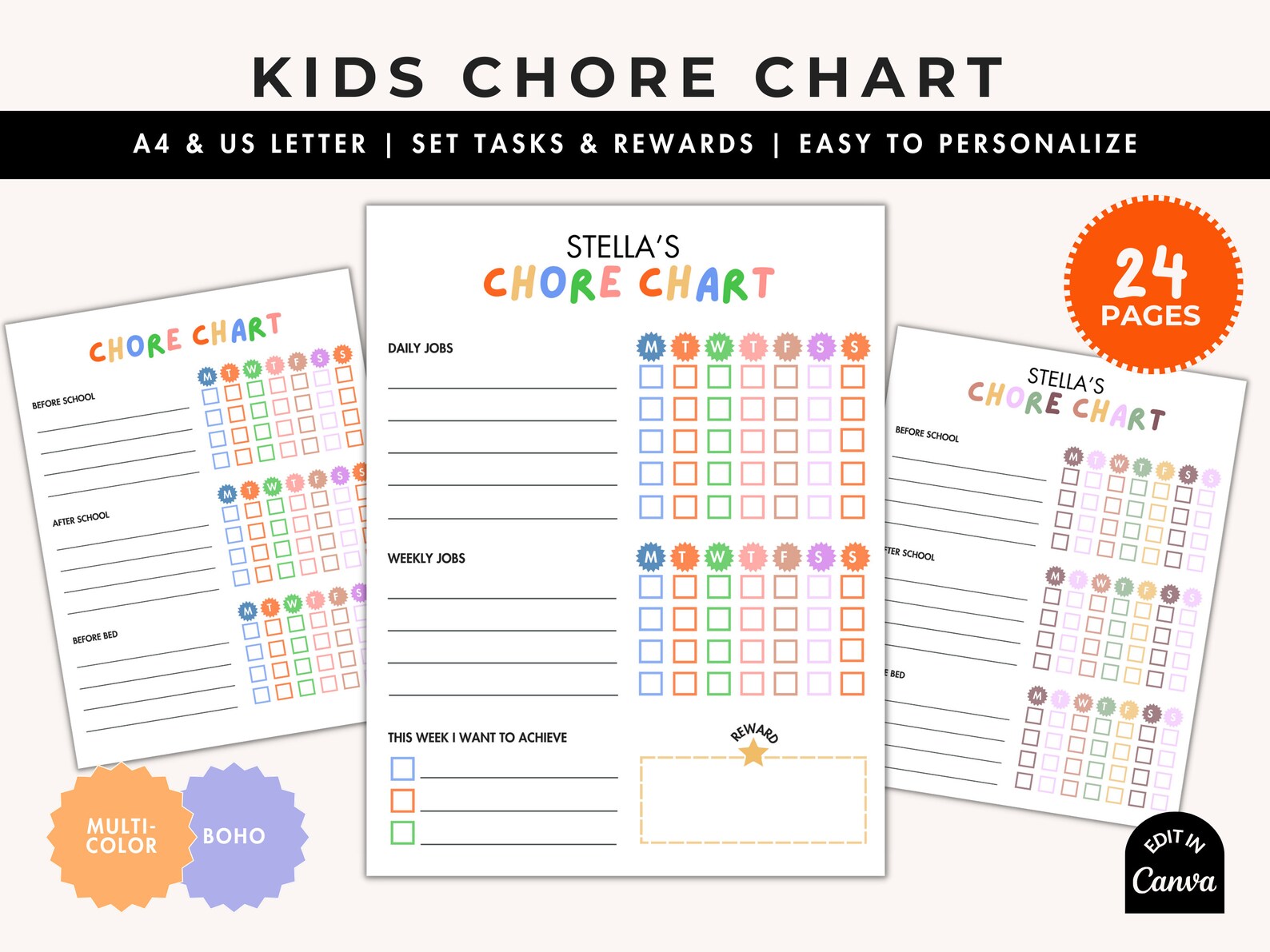 Kids Chore Chart | Kids Responsibility Chart | Kids Routine Chart ...
