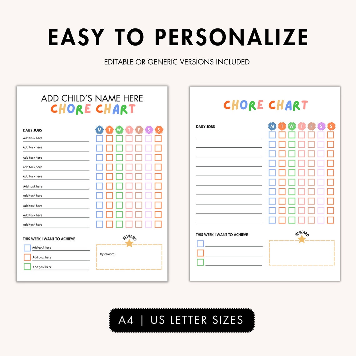 Kids Chore Chart Kids Responsibility Chart Kids Routine Chart Kids ...