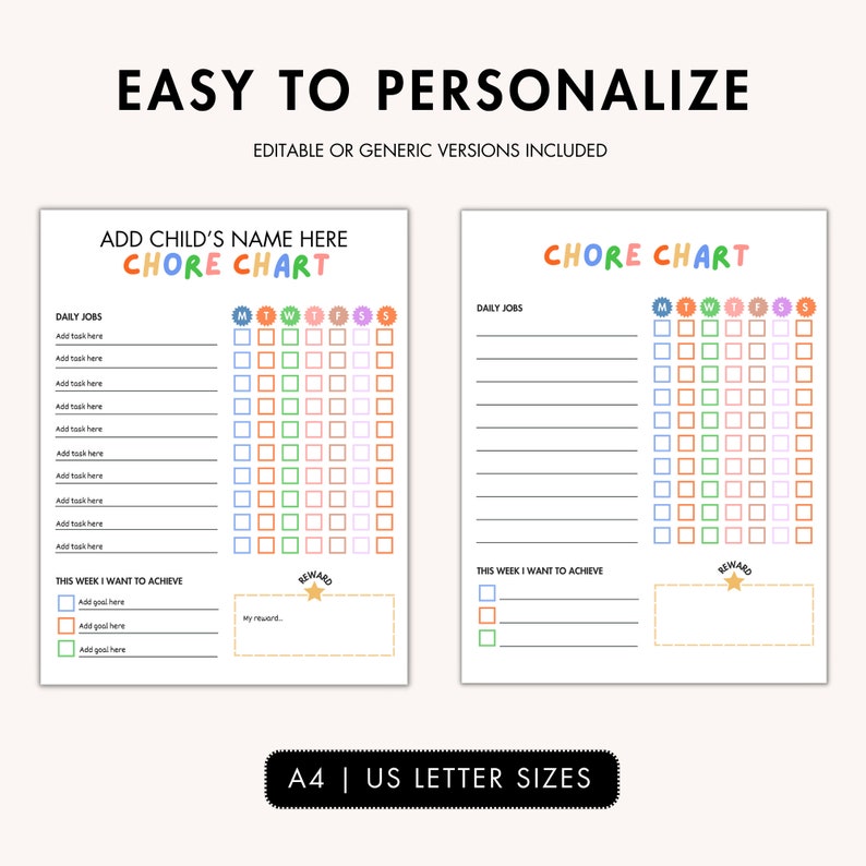 Kids Chore Chart | Kids Responsibility Chart | Kids Routine Chart ...