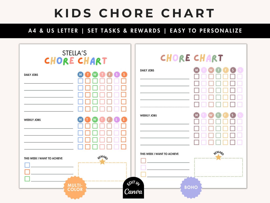 Kids Chore Chart | Kids Responsibility Chart | Kids Routine Chart ...