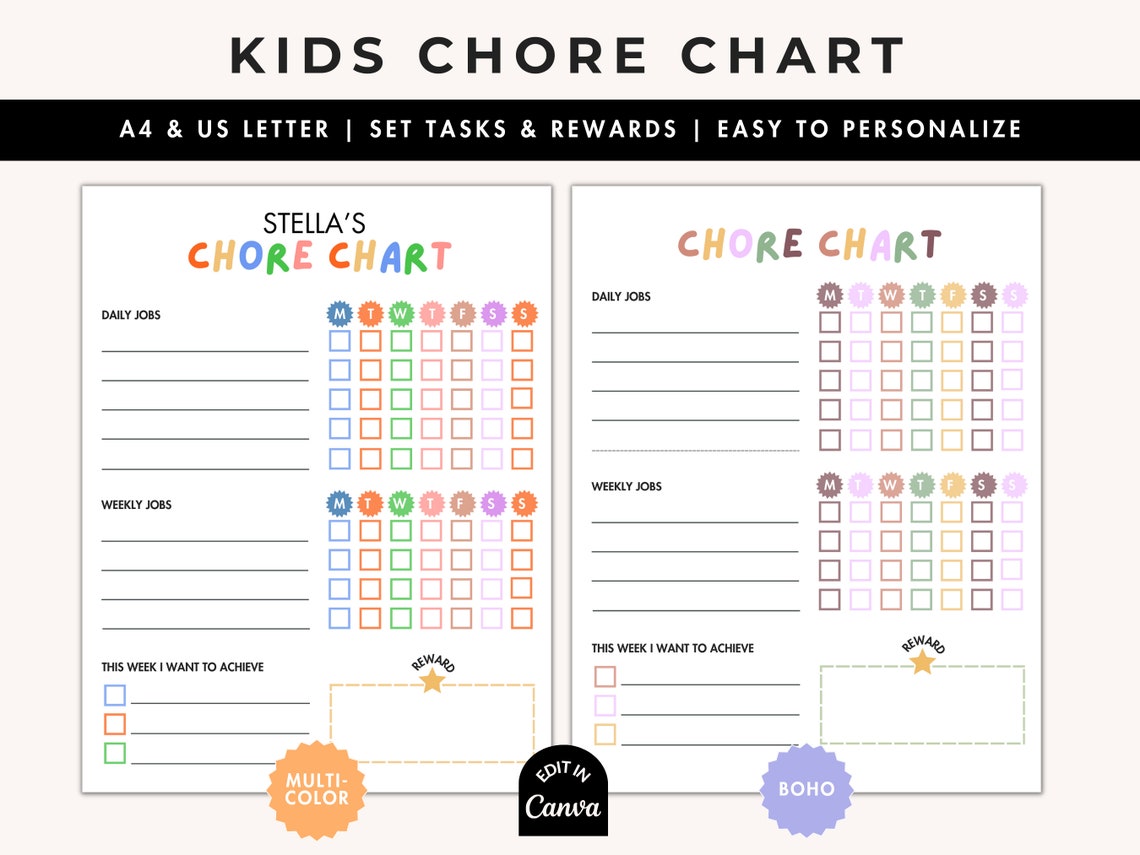 Kids Chore Chart Kids Responsibility Chart Kids Routine Chart Kids ...