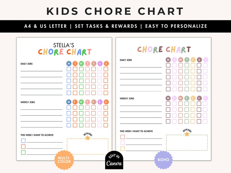 Kids Chore Chart | Kids Responsibility Chart | Kids Routine Chart ...