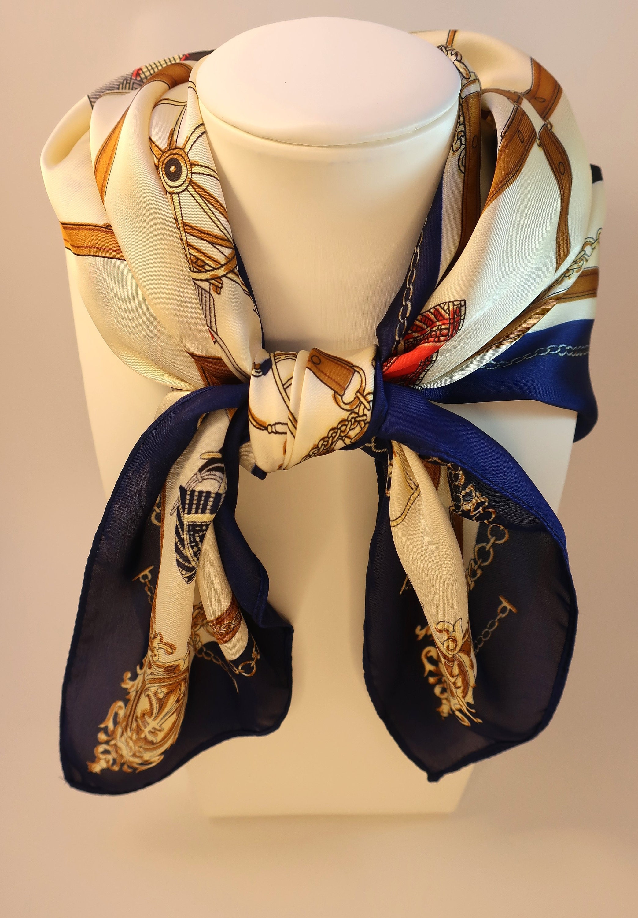 Silk Satin Square Scarf for Women Carriage Motif 70x70cm Scarf ...