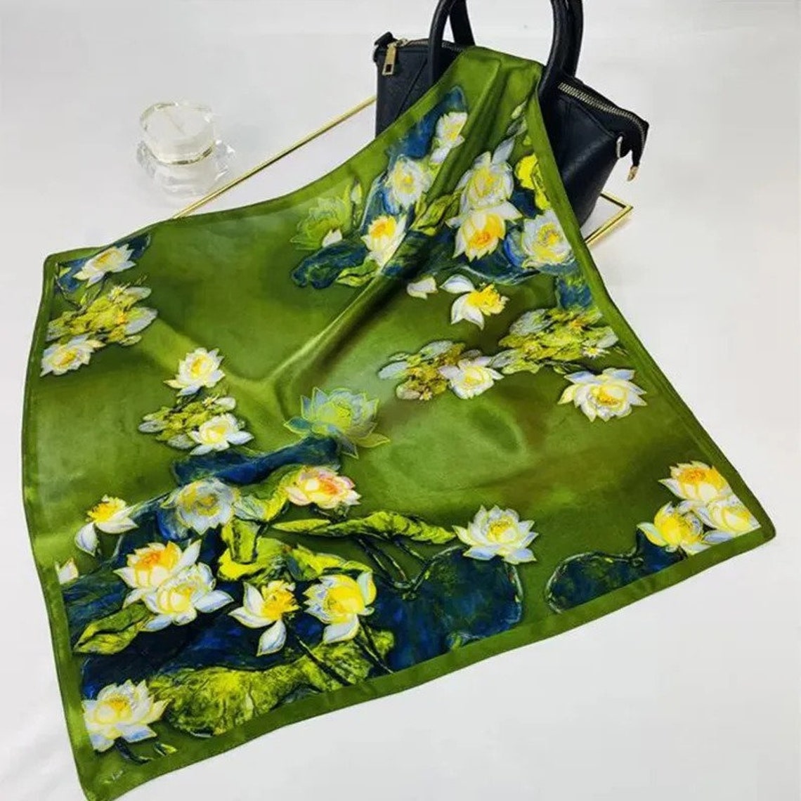 Lotus Flower Silk Scarf Versatile Hair Bag Accessory Bandana - Etsy