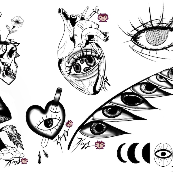 Tattoo Flash Sheet Black and White - Etsy