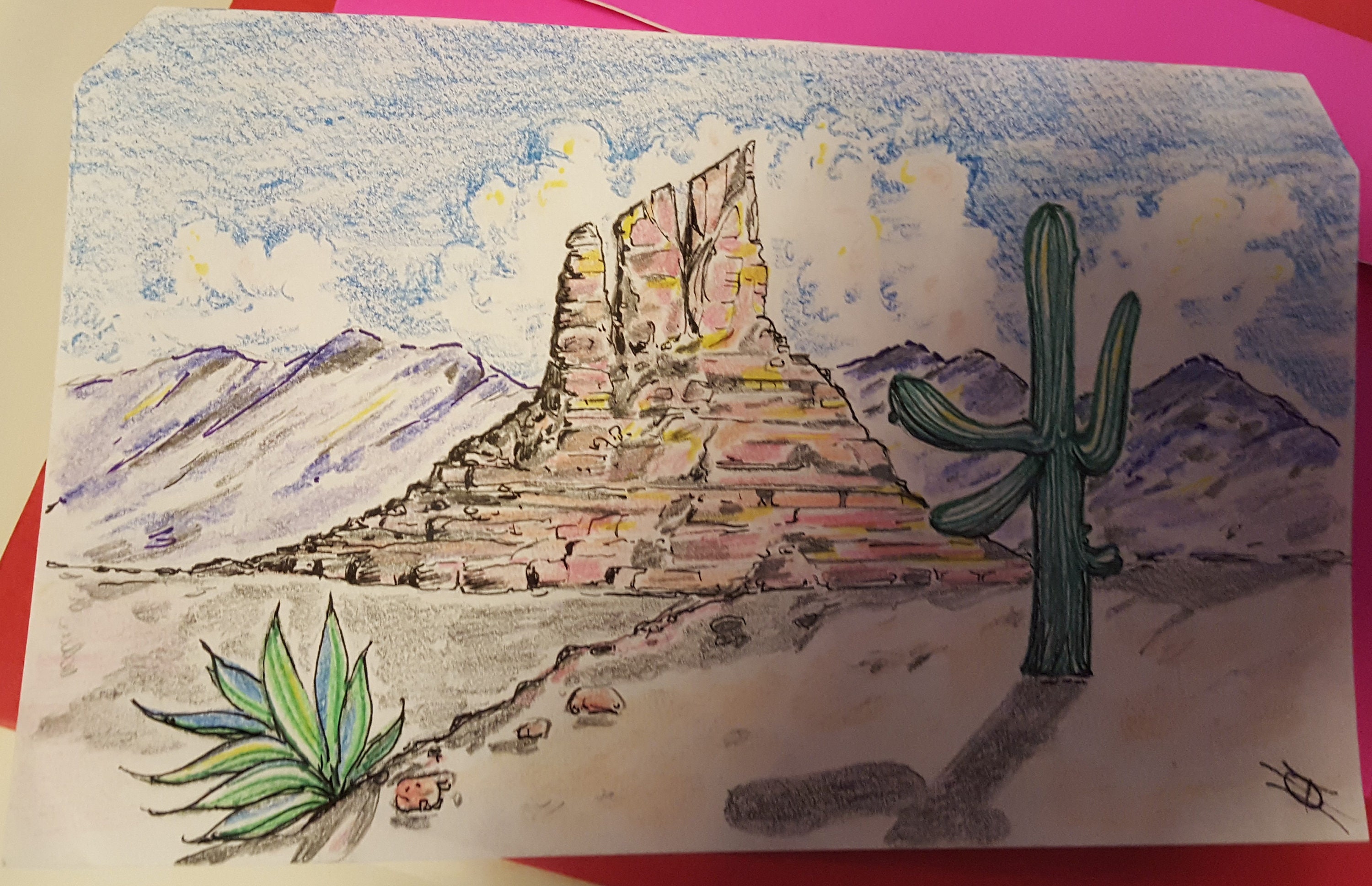 Cactus Mesa Drawing - Etsy