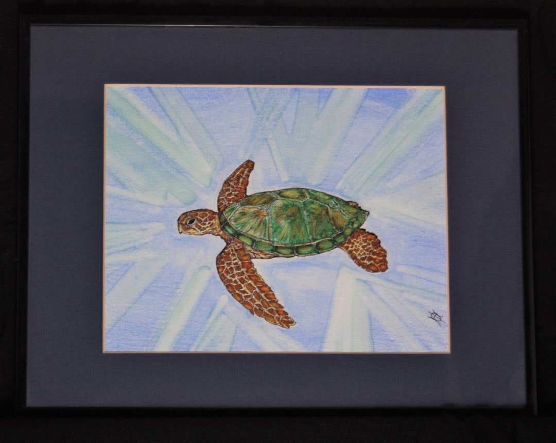 Green Turtle, Original Art, Marker, Watercolors , Framed - Etsy