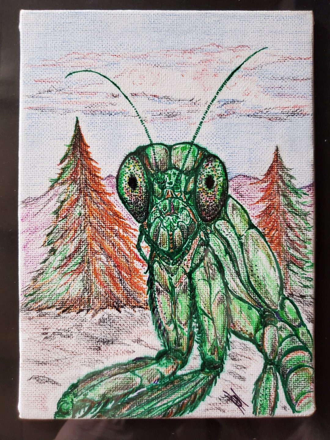 MANTIS, Original Art of a PRAYING MANTIS, in Marker/pencil, on Artboard ...